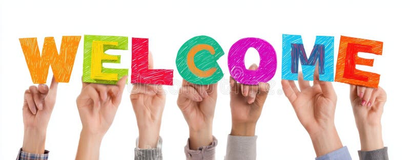 The Colorful Welcome Sign Held by Diverse Hands in Joyful Unity. AI ...