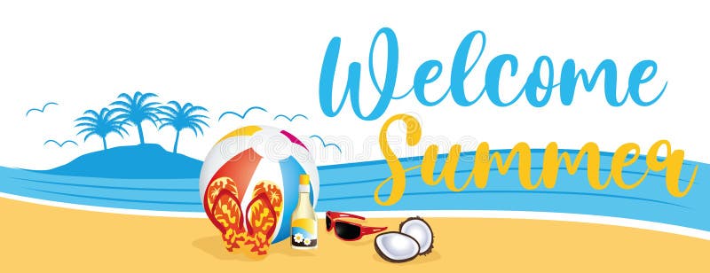 Colorful Welcome Summer Banner. Beach Theme. Vector Hand Drawn ...