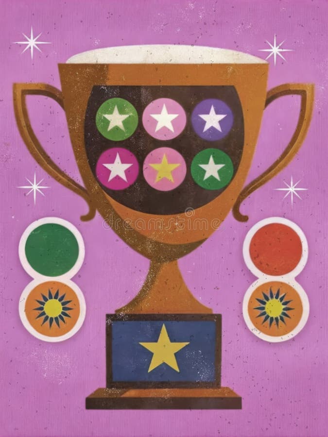 Colorful Wheel of Fortune on a Vibrant Trophy Stock Illustration ...