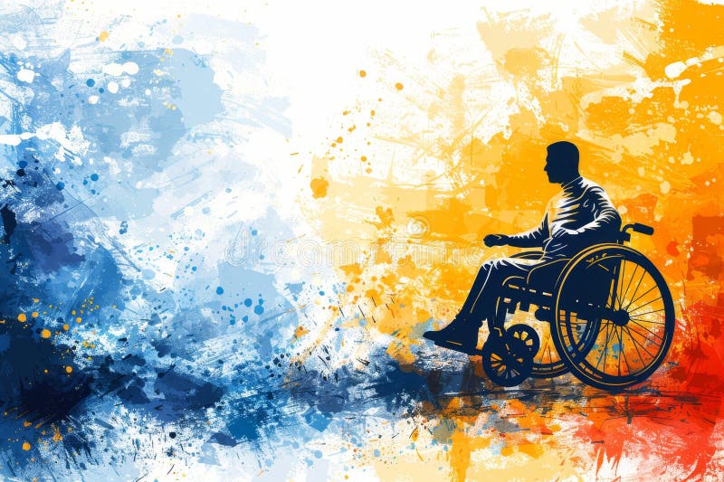 Colorful Wheelchair User Silhouette on White Background with Ample ...