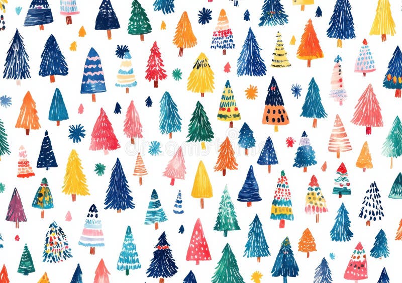 Colorful Whimsical Christmas Tree Pattern with Cute Symmetrical Designs ...