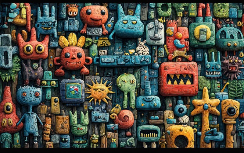 A Colorful and Whimsical Collage of Cartoon Characters Stock ...