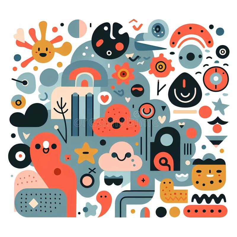 A Colorful and Whimsical Drawing of Various Cartoon Characters and ...