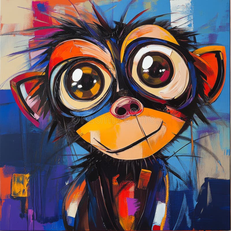 Colorful Whimsical Monkey Art with Bold Abstract Style Stock Image ...