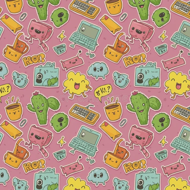 Colorful, Whimsical Pattern with Assorted Cartoon-style Objects and ...