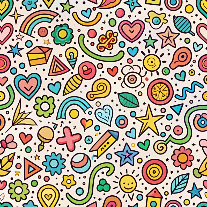 Colorful, Whimsical Pattern with Various Shapes and Elements Stock ...
