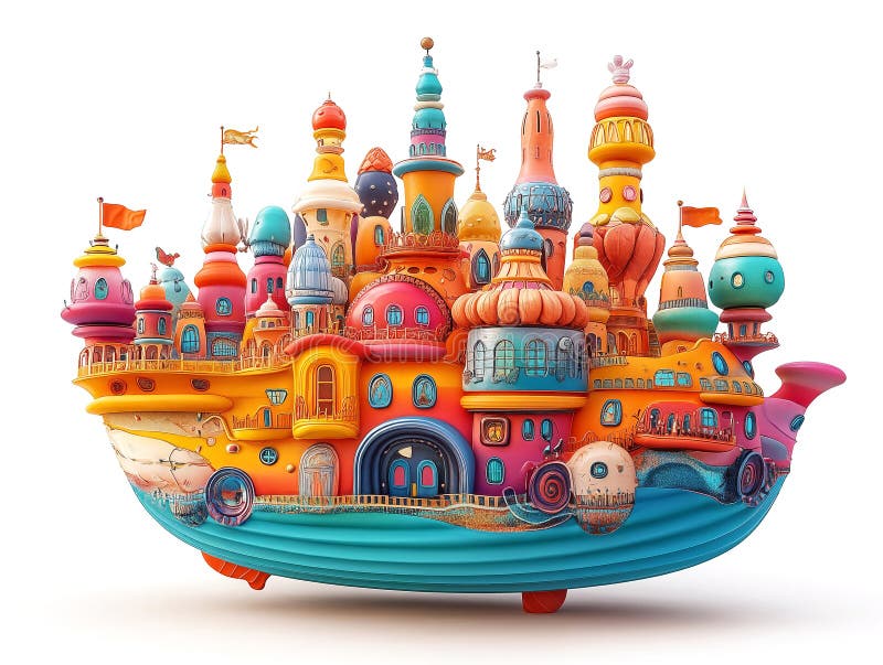 Colorful, Whimsical Toy Boat with Intricate, Creative Architecture. Ai ...