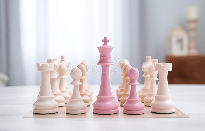 Colorful White and Pink Chess on Chessboard on White Wooden Table ...