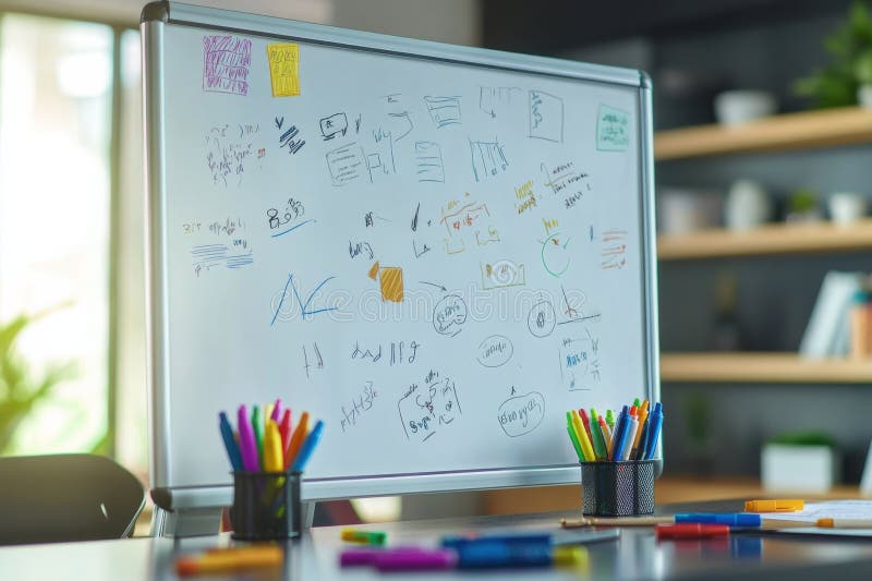 Colorful Whiteboard Filled with Notes, Sketches, and Ideas in a ...