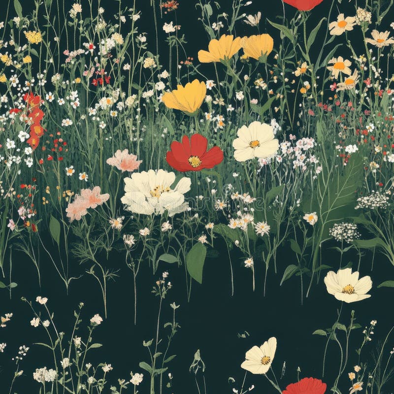 Colorful Wildflower Meadow on Dark Background Stock Photo - Image of ...