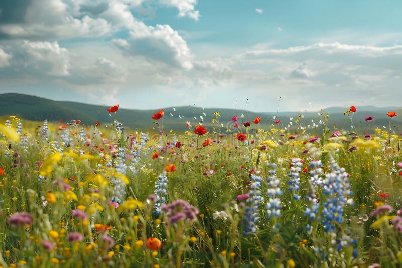 Colorful Wildflowers Meadow Background Stock Illustration ...