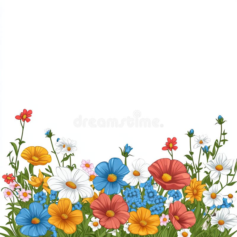 Colorful Wildflowers Meadow Border Stock Illustration - Illustration of ...