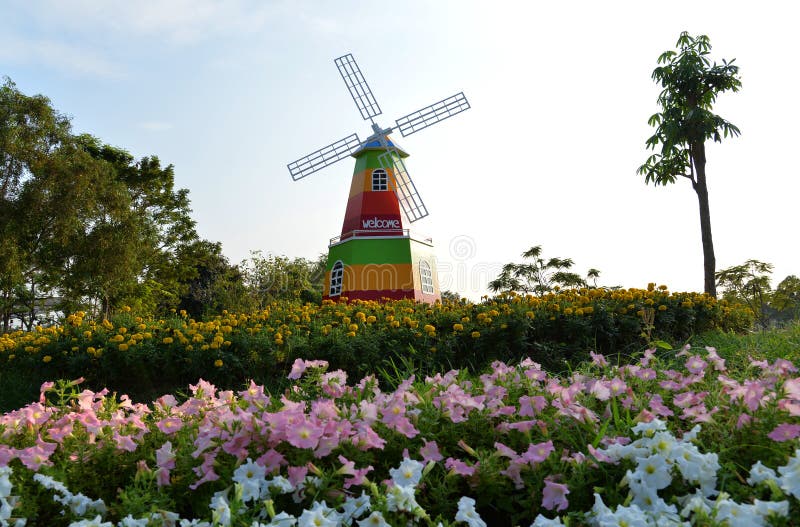 Colorful windmills stock photo. Image of vegetation, meadow - 66396214