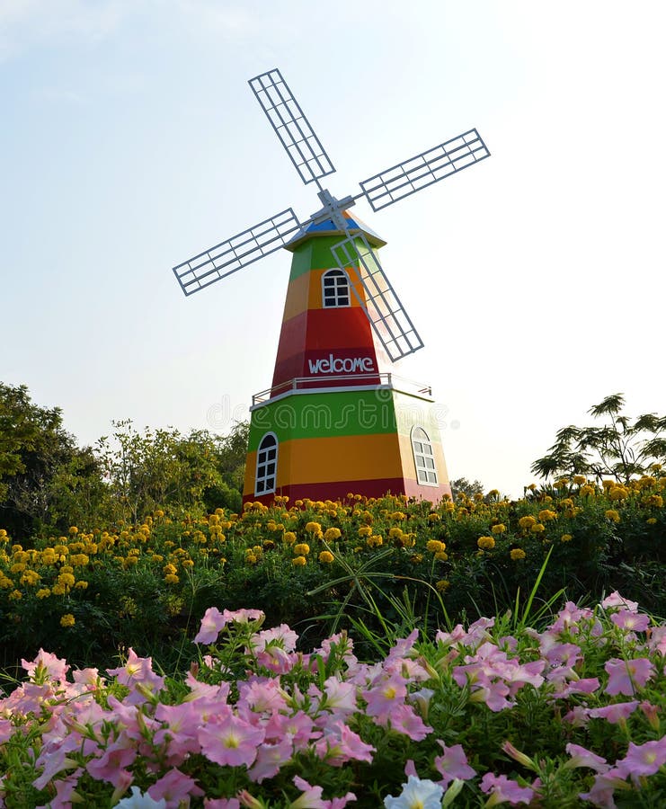 Colorful windmills stock image. Image of tourism, small - 66396223