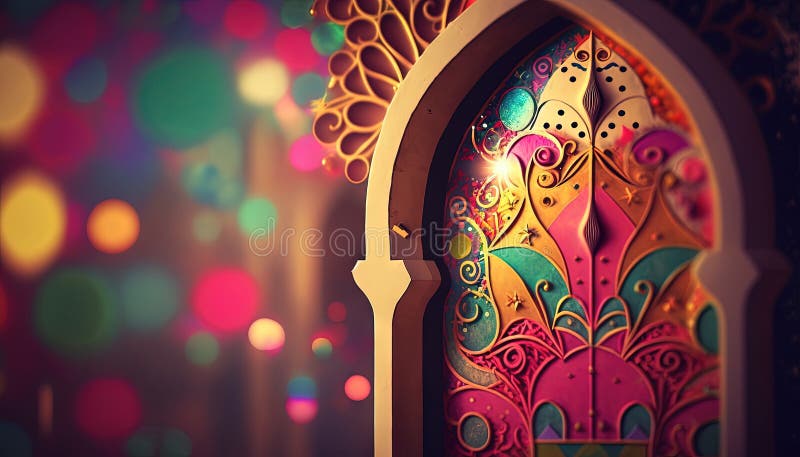 A Colorful Window with a Light Shining in the Background and a Pattern ...