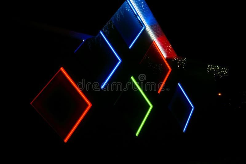 Colorful Windows at Night with Colorful Led Illumination Stock Image ...