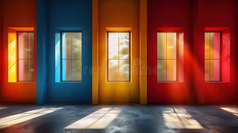 A Room Adorned with Colorful Windows Stock Illustration - Illustration ...