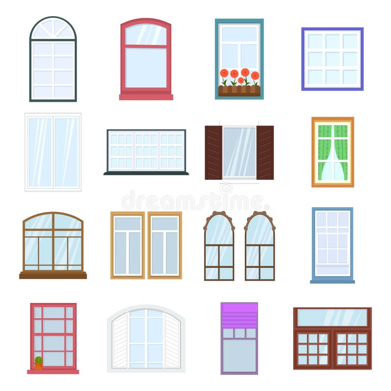 Colorful Windows Set. Collection of House Construction. Interior ...