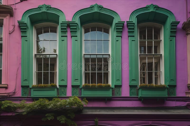 Colorful Windows of a Typical House in the City, Ai Generative Stock ...