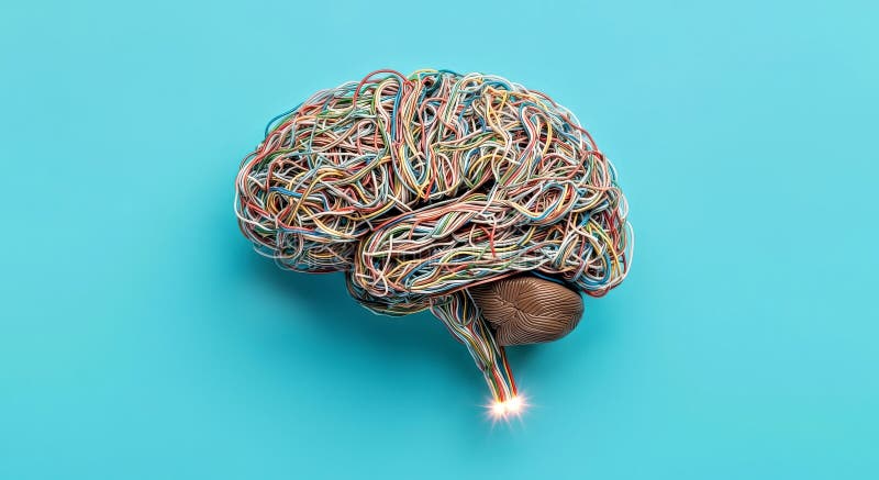Colorful Wired Brain on Blue Background Sparks Innovation and ...