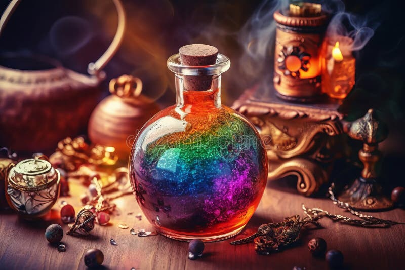 Enchanting Poison Potion on Table in Colorful Fairy Tale Style ...