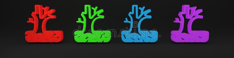 Colorful Withered Tree Icon Isolated on Black Background. Bare Tree ...