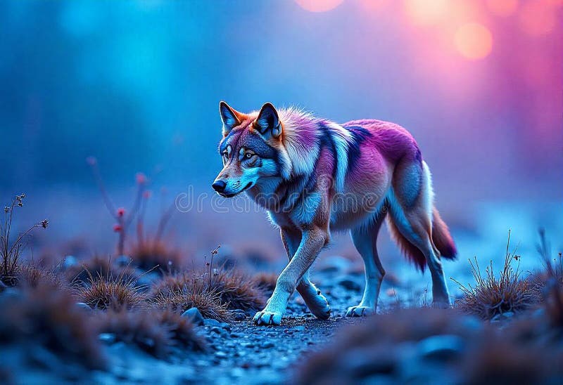 A Colorful Wolf with a Blue and Purple Background Stock Photo - Image ...