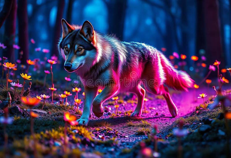 A Colorful Wolf with a Blue and Purple Background Stock Image - Image ...