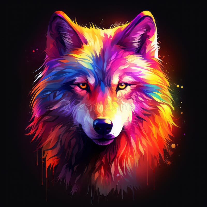 Abstract Wolf Head with Colorful Geometric Shapes in the Background ...