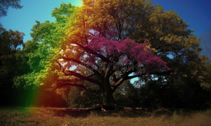 A Colorful Wonderland in Forest with Rainbow Trees Creating Using ...