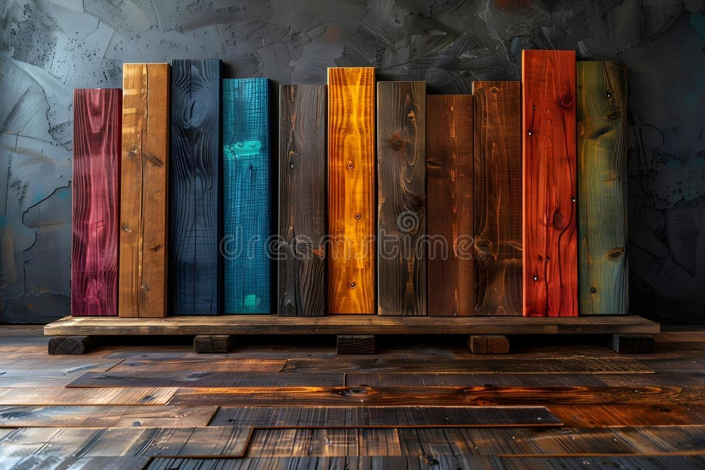 Colorful Wood Laminate Samples Display on Oak. Concept Wood Samples ...