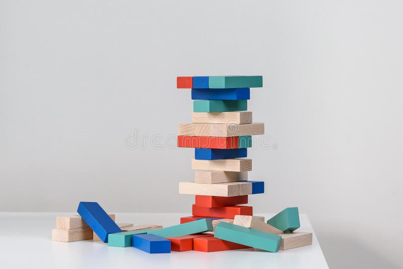 Colorful wood pieces game stock image. Image of construct - 79296257