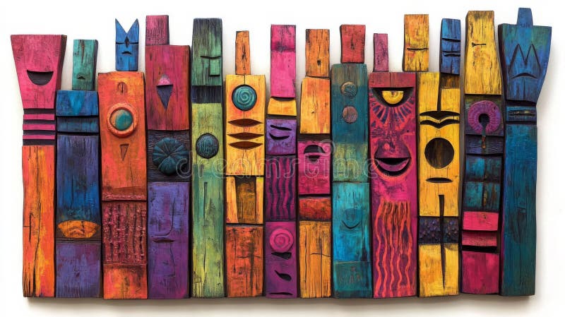 Colorful Wooden Abstract Sculpture with Vertical Lines Stock ...