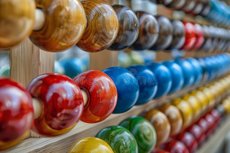 Colorful Wooden Balls are Displayed on Shelf Stock Photo - Image of ...