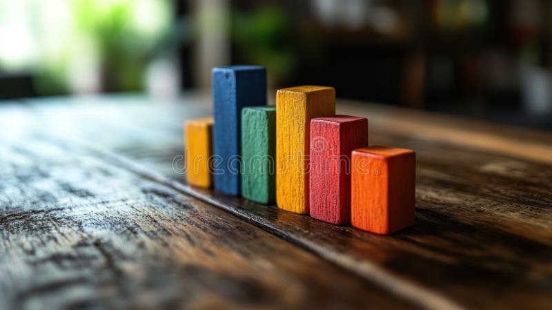 Colorful Wooden Blocks Arranged As Bar Graph on Wooden Table ...