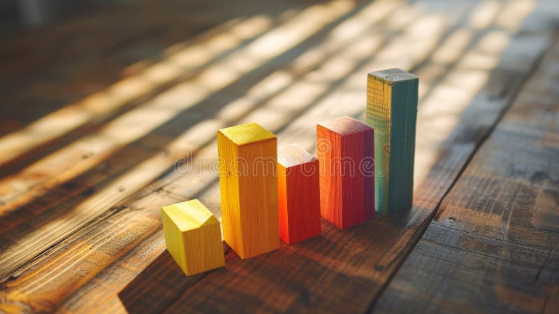Colorful Wooden Blocks Arranged in an Ascending Graph Shape on a Wooden ...