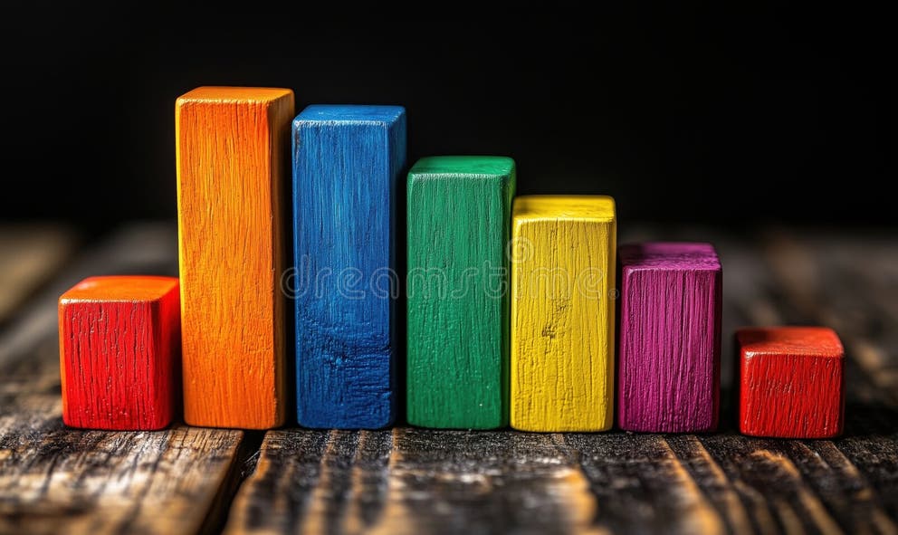 Colorful Wooden Blocks Arranged in Bar Graph Formation on Rustic Wooden ...