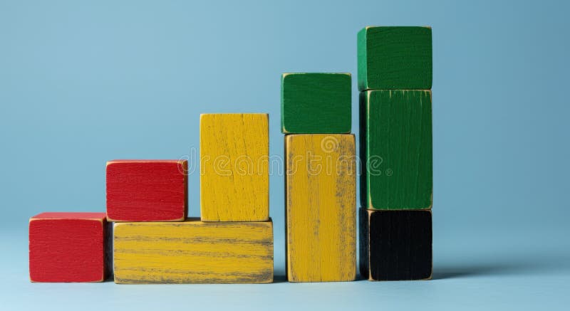 Colorful Wooden Blocks Arranged in a Graph on a Blue Background Stock ...