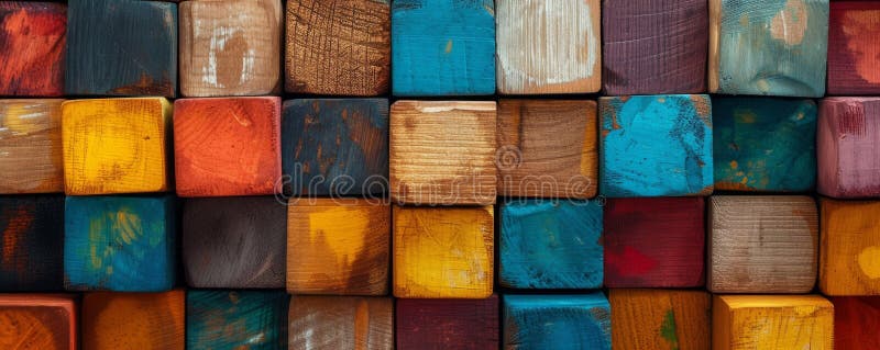Colorful Wooden Blocks Arranged in a Grid Stock Image - Image of ...
