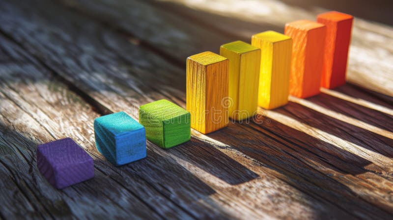 Colorful Wooden Blocks in Ascending Order on Wooden Surface ...