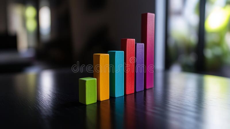 Colorful Wooden Blocks Forming a Rising Bar Graph on a Dark Table Stock ...