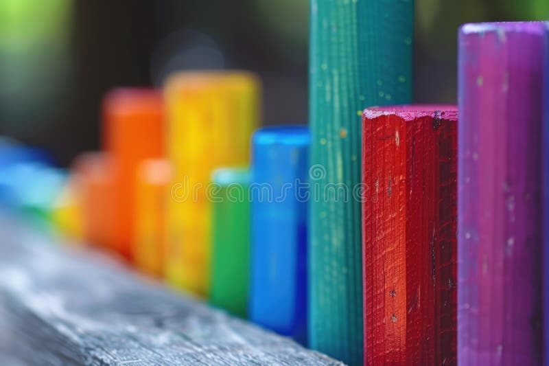 Colorful Wooden Blocks Forming a Vibrant Rainbow Spectrum on a Rustic ...
