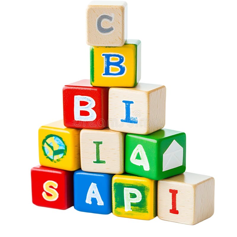 Colorful Wooden Blocks with Letters are Stacked in a Pyramid Shape ... Colorful Wooden Blocks with Letters are Stacked in a Pyramid Shape ...