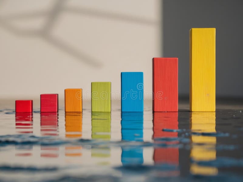 Colorful Wooden Blocks in a Row on Wet Surface. Stock Image - Image of ...