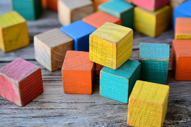 Colorful Wooden Blocks on Rustic Table Stock Illustration ...
