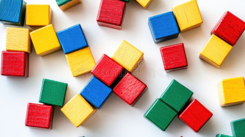 Colorful Wooden Blocks Scattered on a White Surface Stock Illustration ...