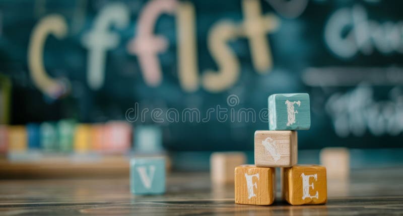 Colorful Wooden Blocks Stacked in Classroom during Learning Activity ...