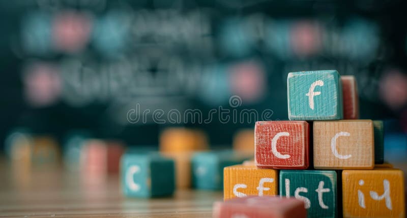 Colorful Wooden Blocks Stacked in Classroom during Learning Activity ...