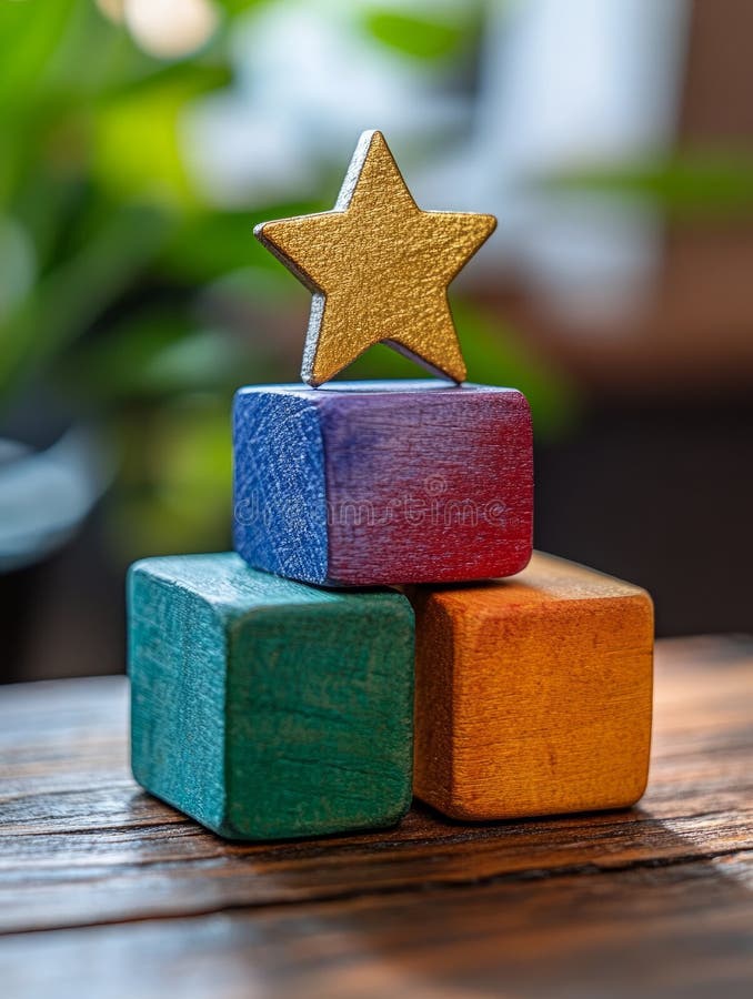 Colorful Wooden Blocks Stacked with a Star on Top Stock Photo - Image ...