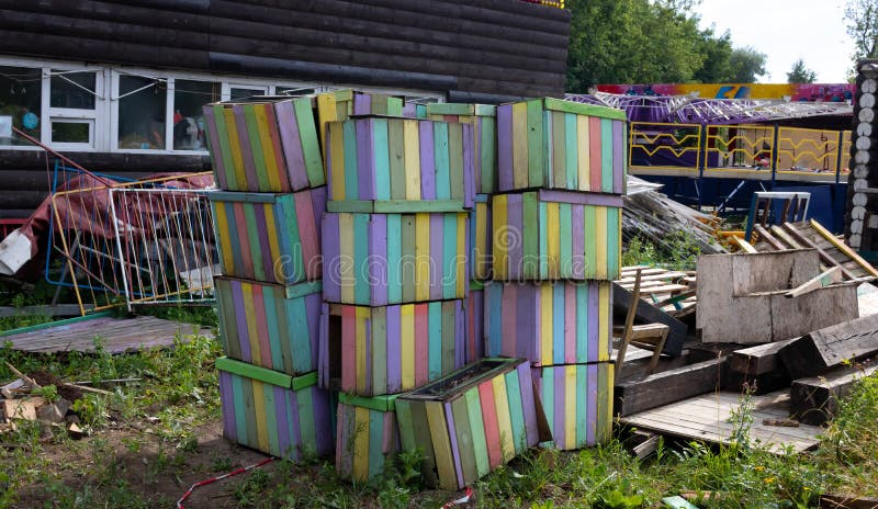 Colorful Wooden Boxes in the Backyard in the Park Stock Photo - Image ...